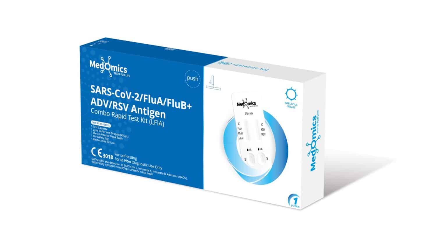 Medomics 5in1 Selbsttest | COVID + Grippe A/B + RSV + ADV